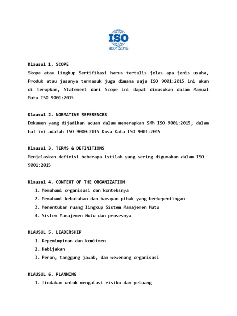 10 Klausul ISO 9001 - 2015 | PDF