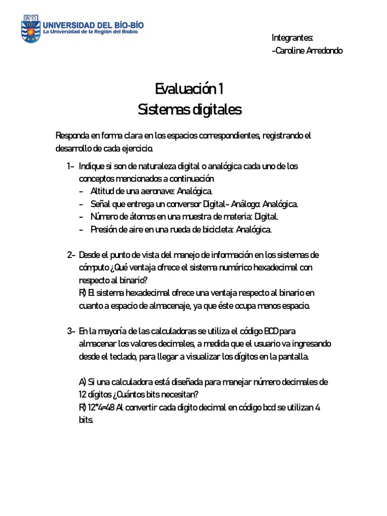 Sistemas Digitales Ev1 PDF | PDF | Poco | Decimal codificado en binario