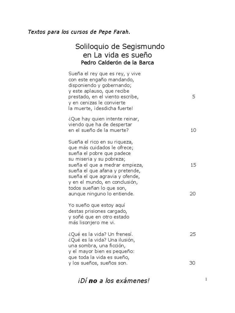 Soliloquio de Segismundo en La Vida Es Sueno | PDF