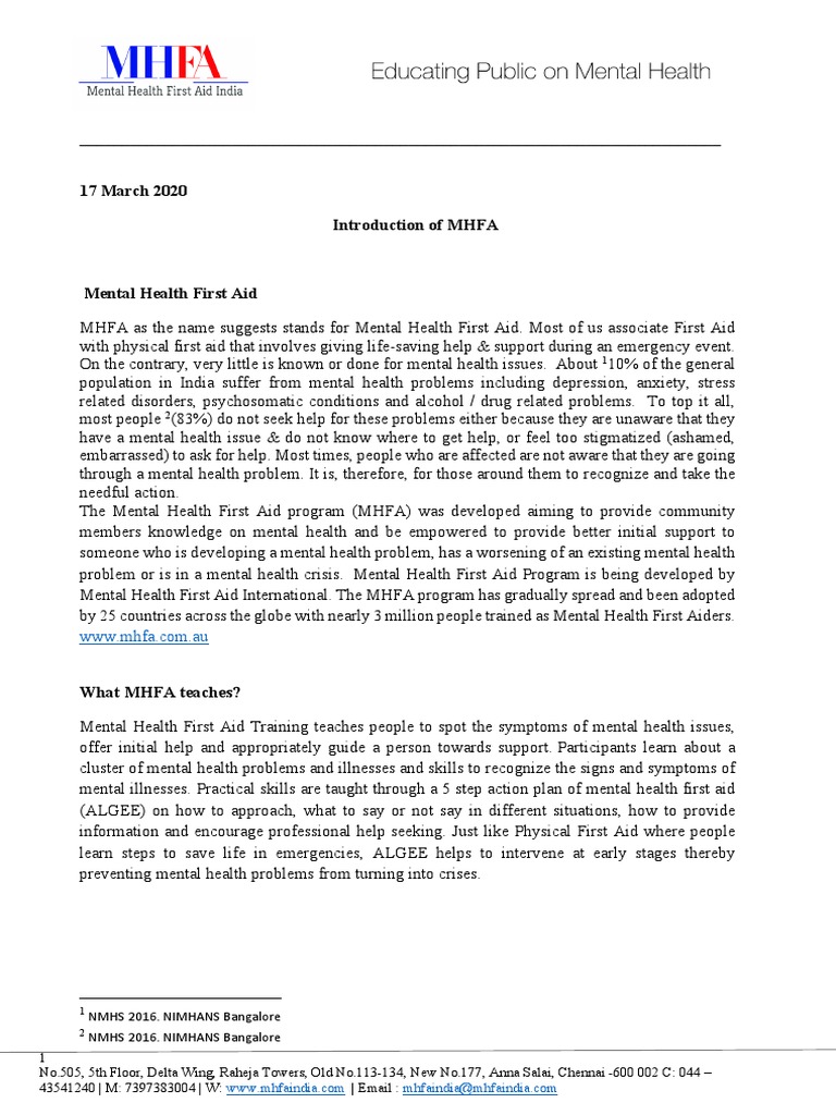 MHFA Introduction | PDF | Mental Health | Mental Disorder