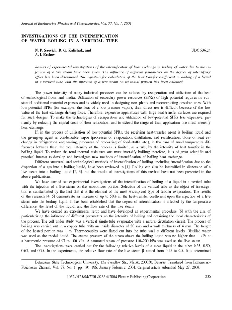 Intensification of Water Boiling in a Vertical Tube | PDF | Boiling ...