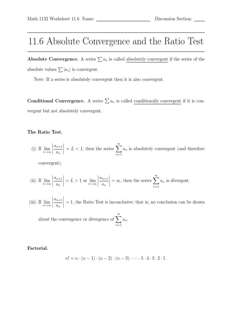 11.6 Absolute Convergence and The Ratio Test | Download Free PDF ...