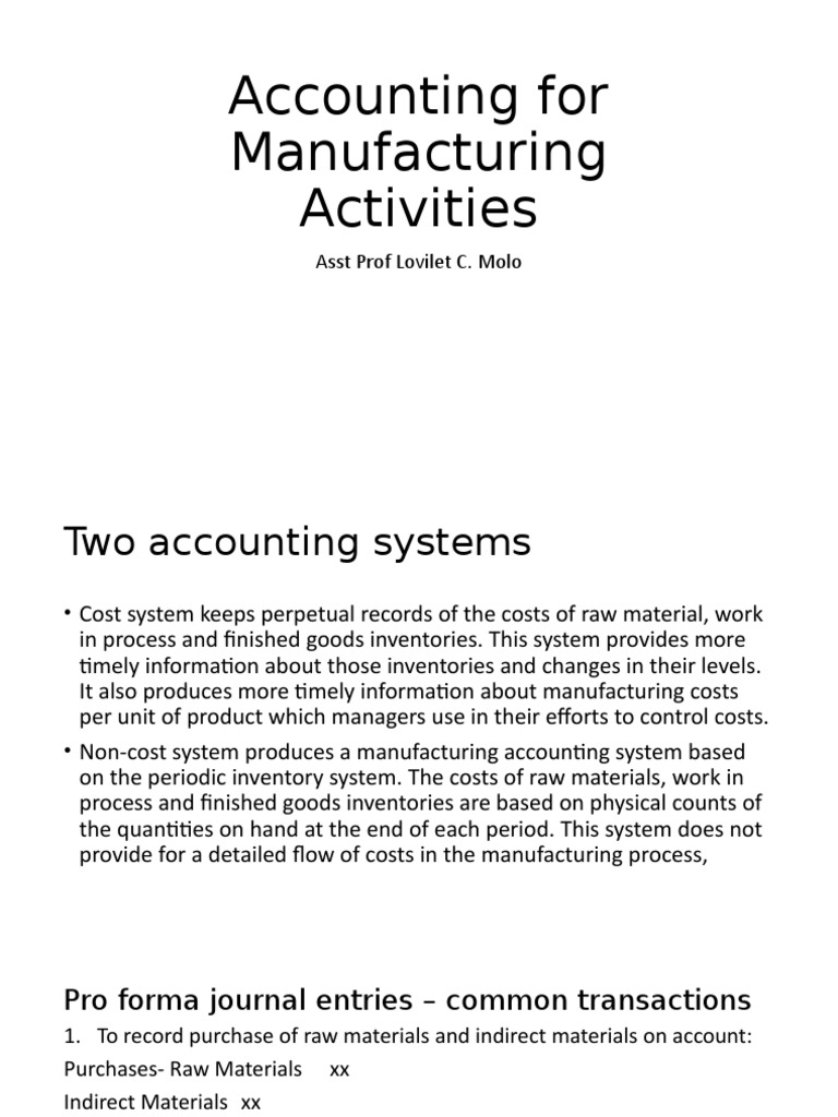 Manufacturing Accounting Journal Entries | PDF | Inventory | Accounts ...