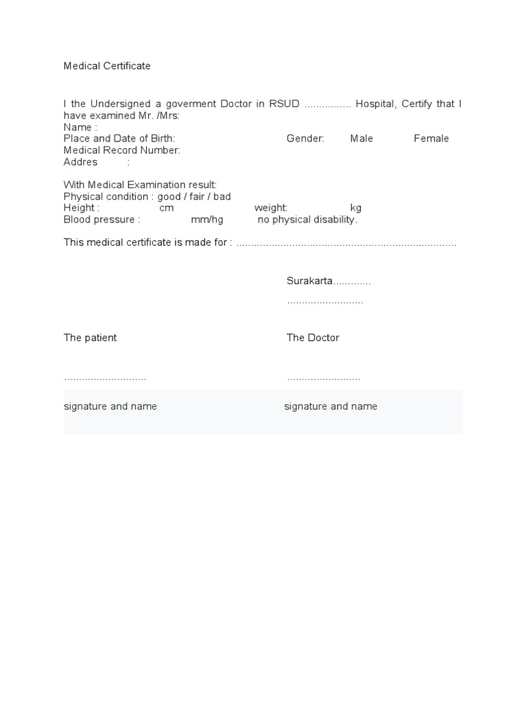 Medical Certificate Template for Patients | PDF