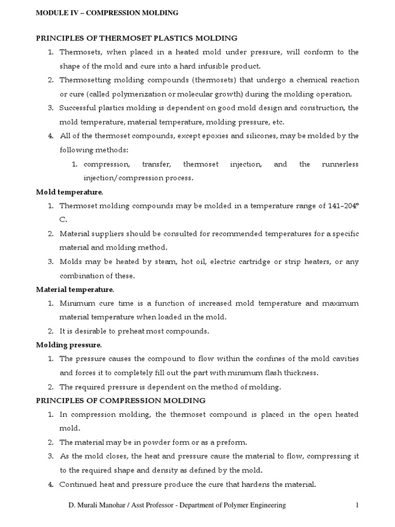 Module Iv - Compression Molding Processes | PDF | Thermoplastic | Materials