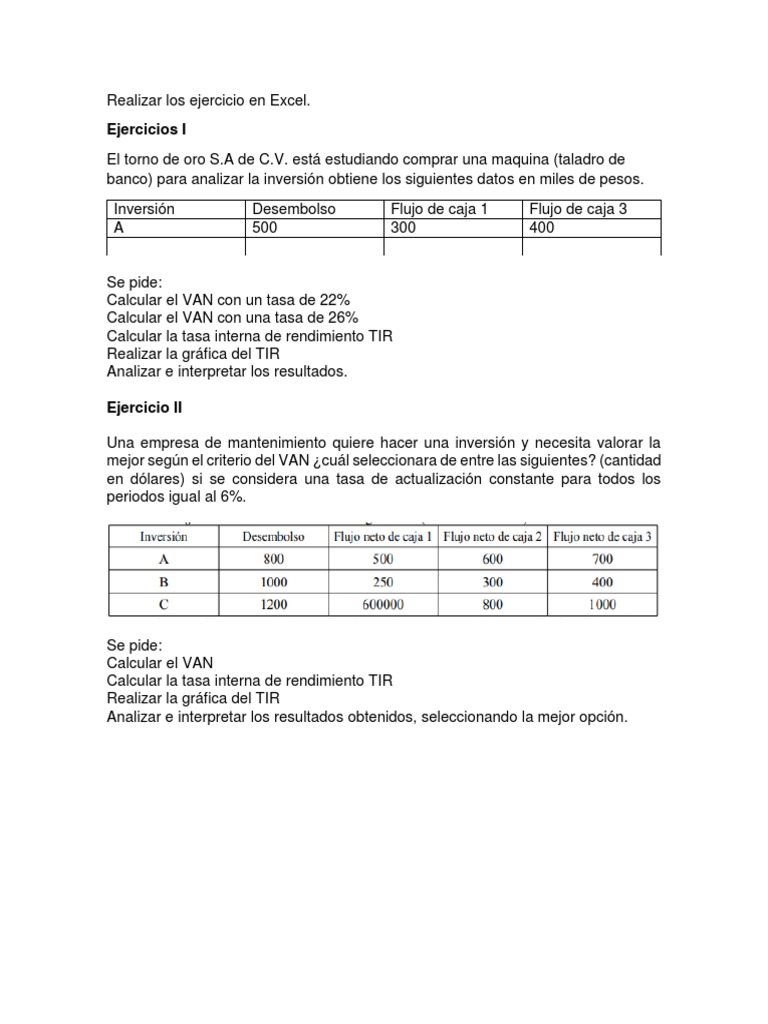 Ejercicios de VAN Y TIR 01 | PDF
