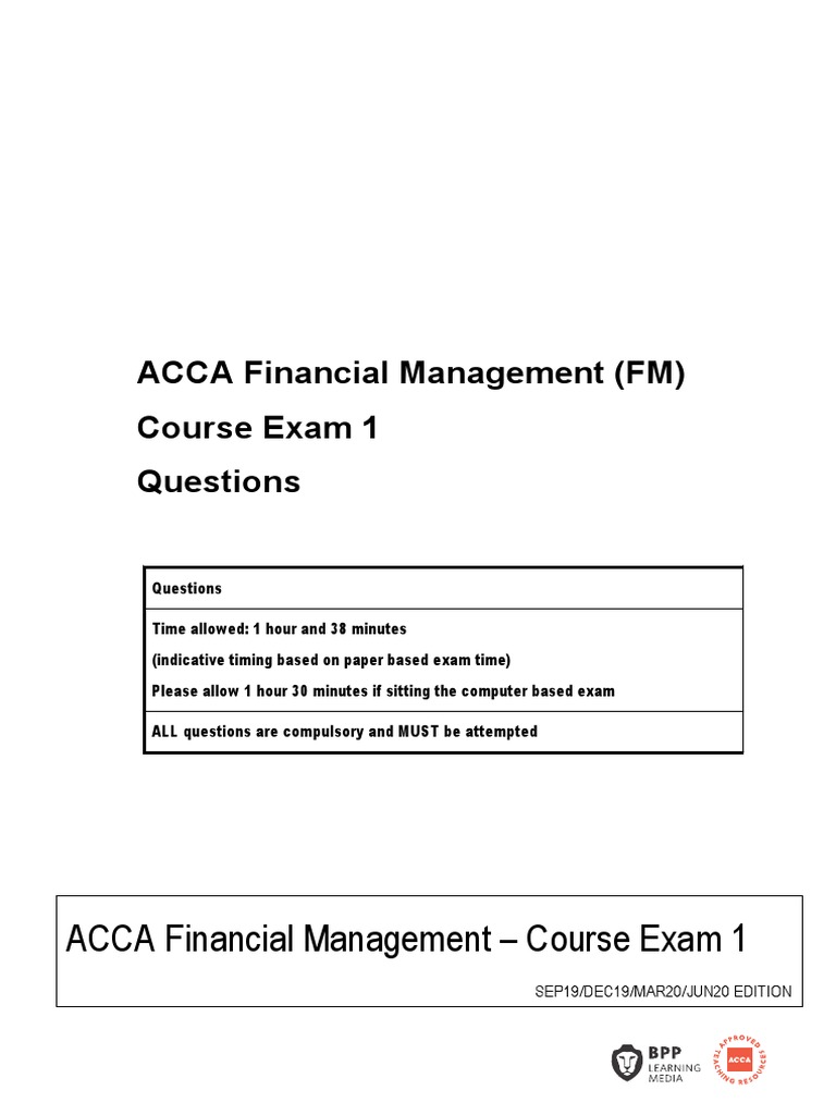 ACCA FM Exam 1 Practice Questions | PDF | Internal Rate Of Return ...