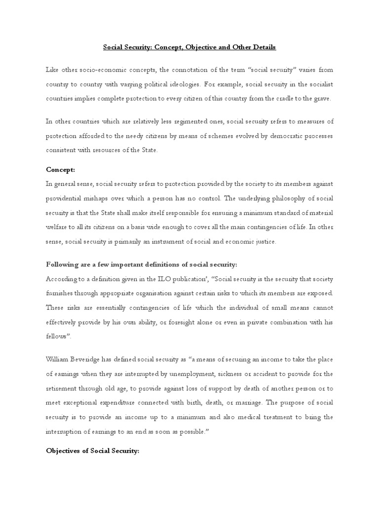 Social Security - Concept, Objective and Other Details PDF | PDF ...