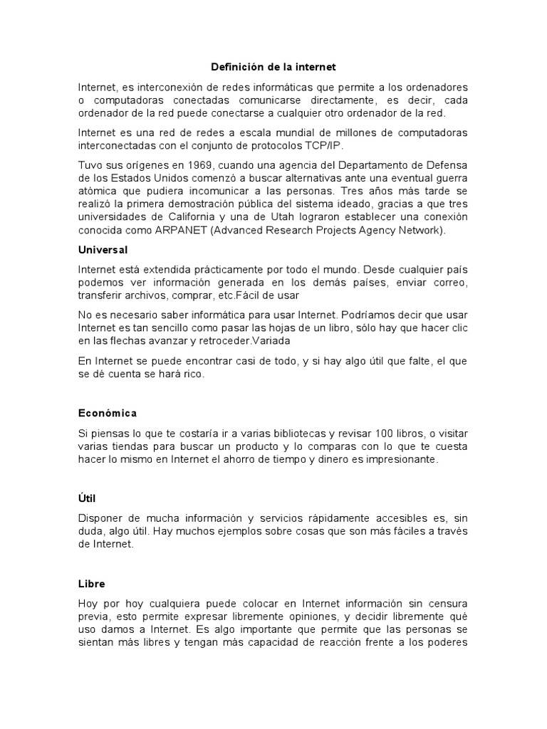 Definición de Internet | PDF | Internet | Red de computadoras