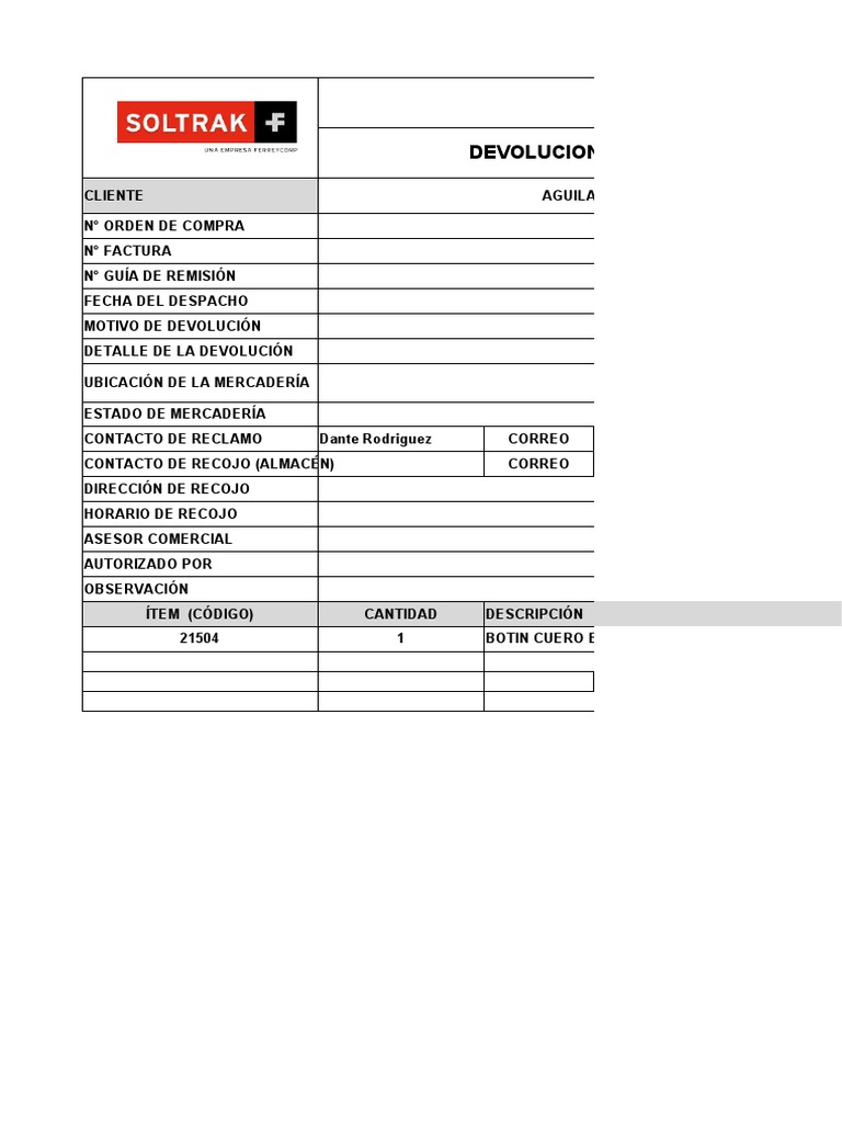 Formato de Devolucion | PDF | Venta al por menor | Economias