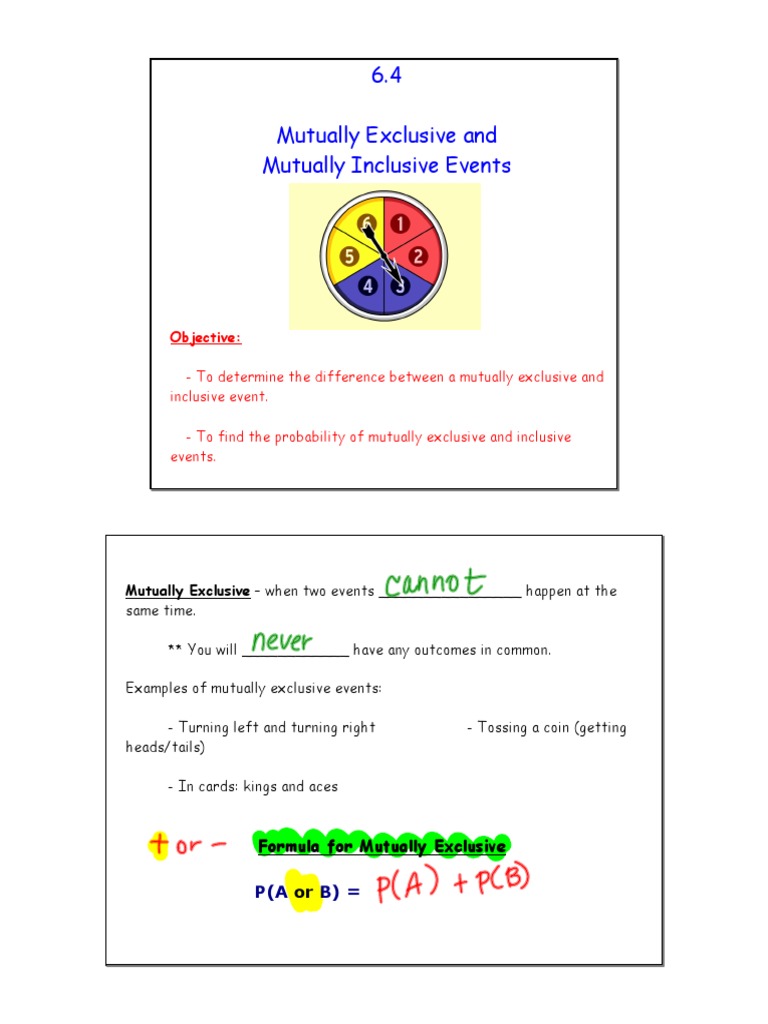 Mutually Exclusive and Inclusive Events PDF | PDF