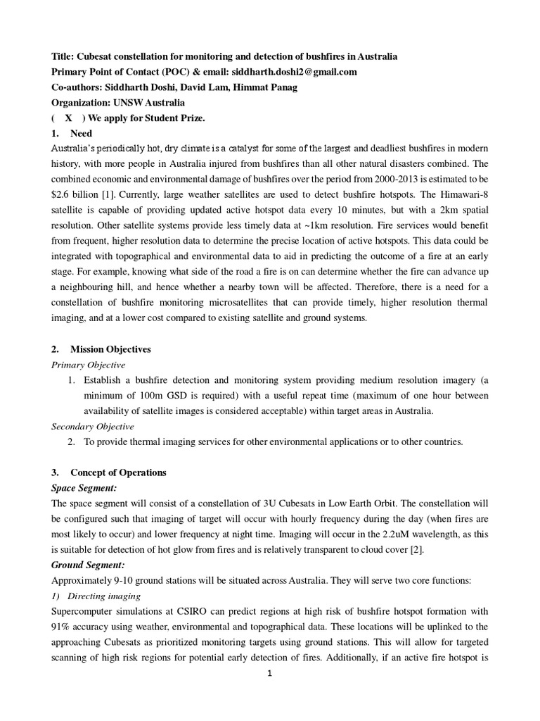 Cubesat Constellation For Monitoring and Detection of Bushfires in ...