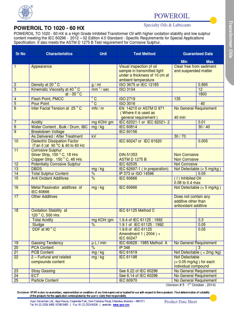 Datasheet - Oil PDF | PDF | Physical Sciences | Chemical Substances