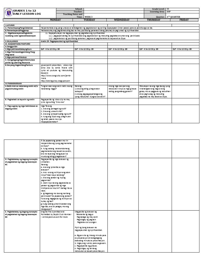 Grade 6 DLL ESP Q4 Week 3 | PDF
