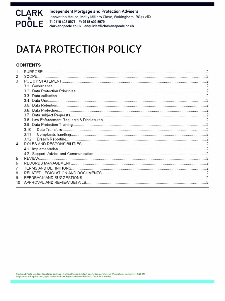 Data Protection Policy | PDF | Information Privacy | Regulatory Compliance