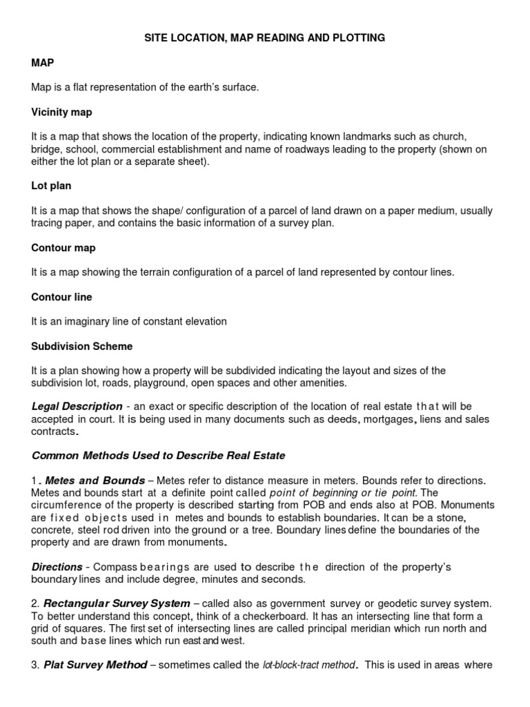 Site Location, Map Reading and Plotting PDF | PDF | Land Lot | Surveying
