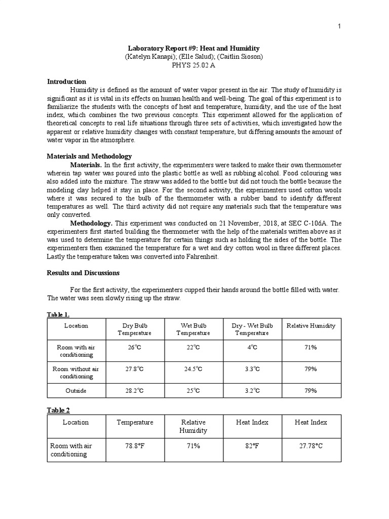 Physics Lab Heat and Humidity | PDF | Relative Humidity | Humidity