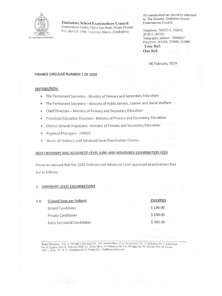 New Zimsec Exam Fees | PDF