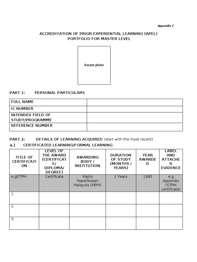 APEL Portfolio for Master's Application | PDF | Learning | Cognition