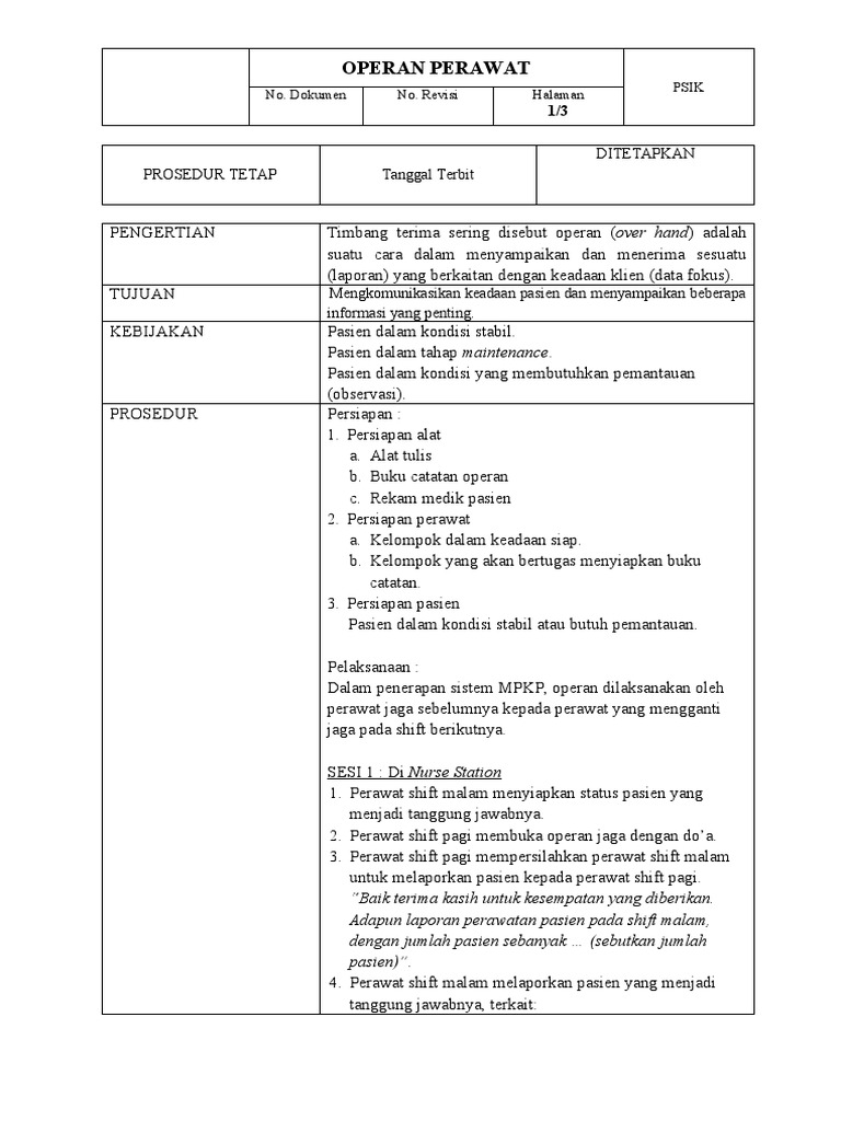 Sop Operan Perawat | PDF