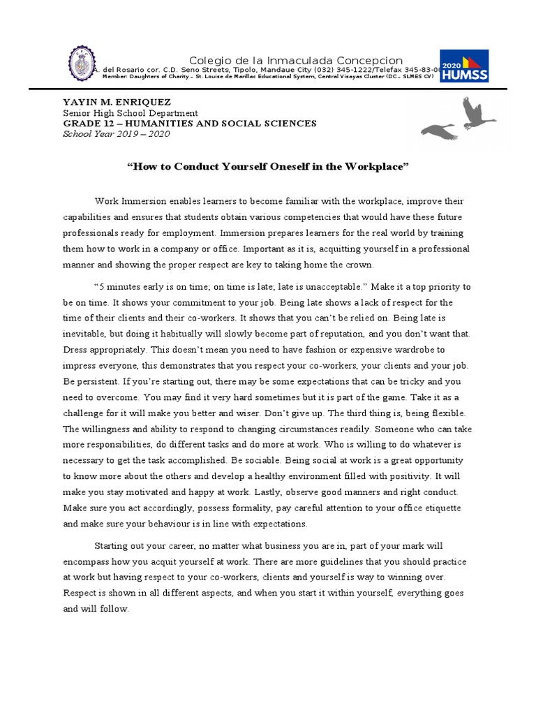 Work Immersion | PDF | Etiquette | Applied Psychology