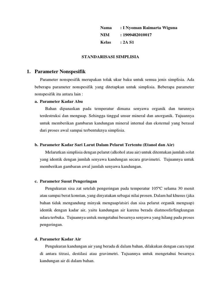 Standarisasi Simplisia | PDF