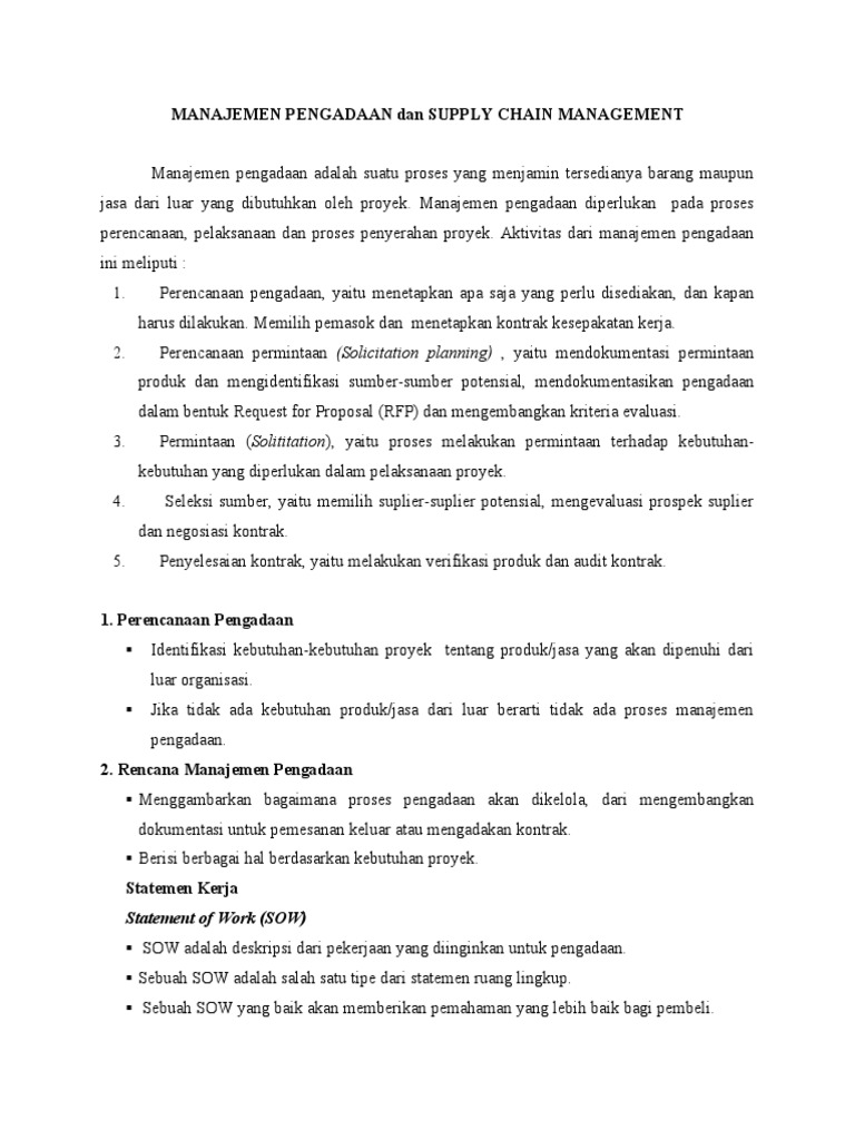 MANAJEMEN PENGADAAN Dan SCM | PDF | Pengelolaan Keuangan & Uang ...