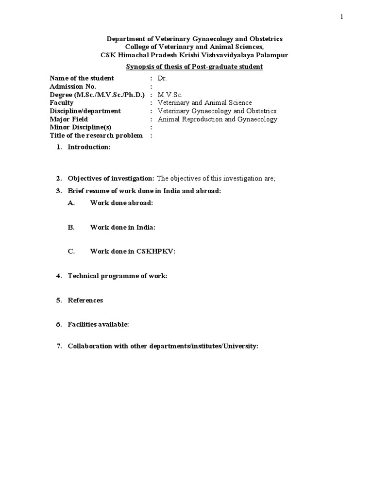 Synopsis Format | PDF | Science & Mathematics