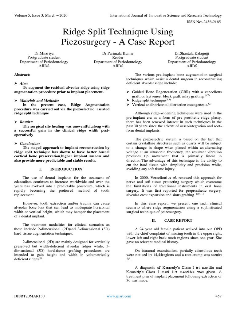 Ridge Split Technique Using Piezosurgery - A Case Report | PDF | Dental ...
