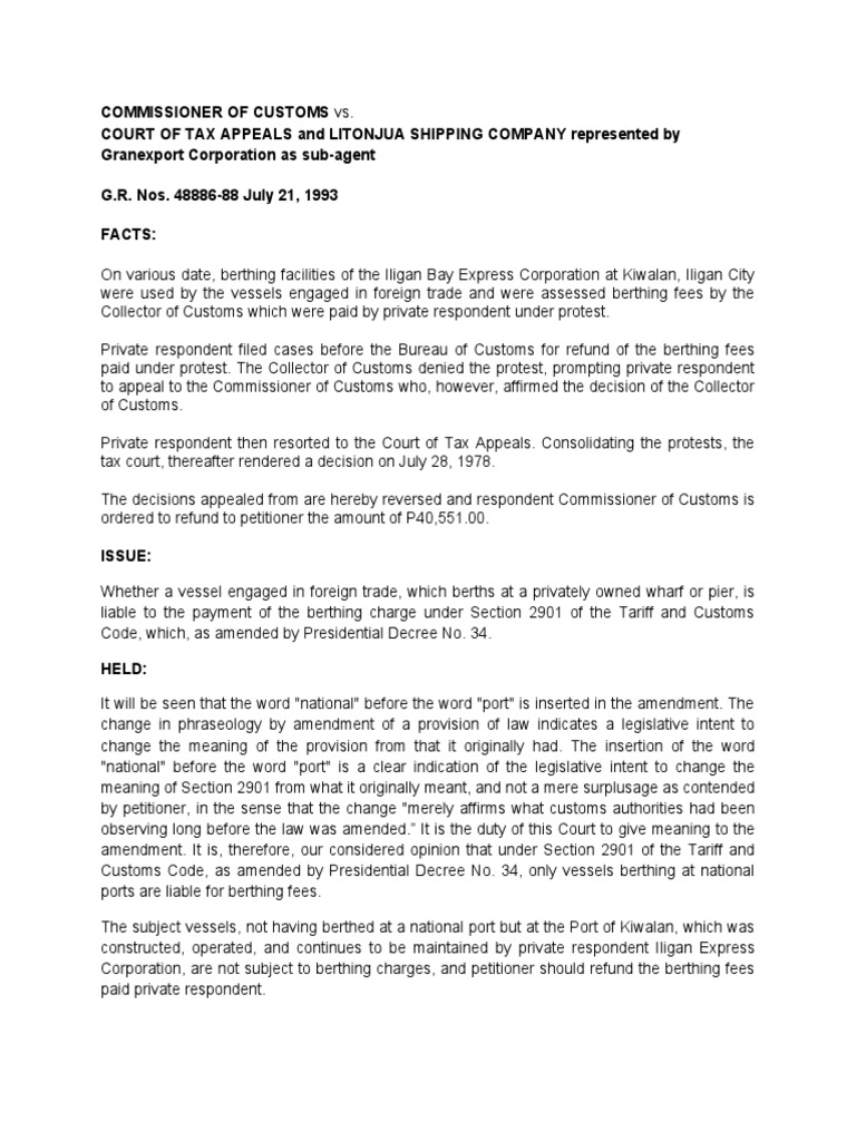 33.) Commissioner of Customs Vs CTA | PDF