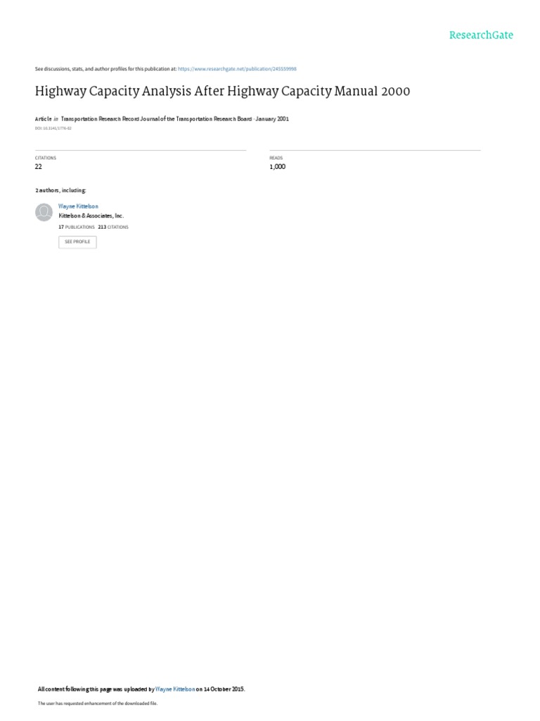 Highway Capacity Analysis After Highway Capacity M PDF | PDF ...