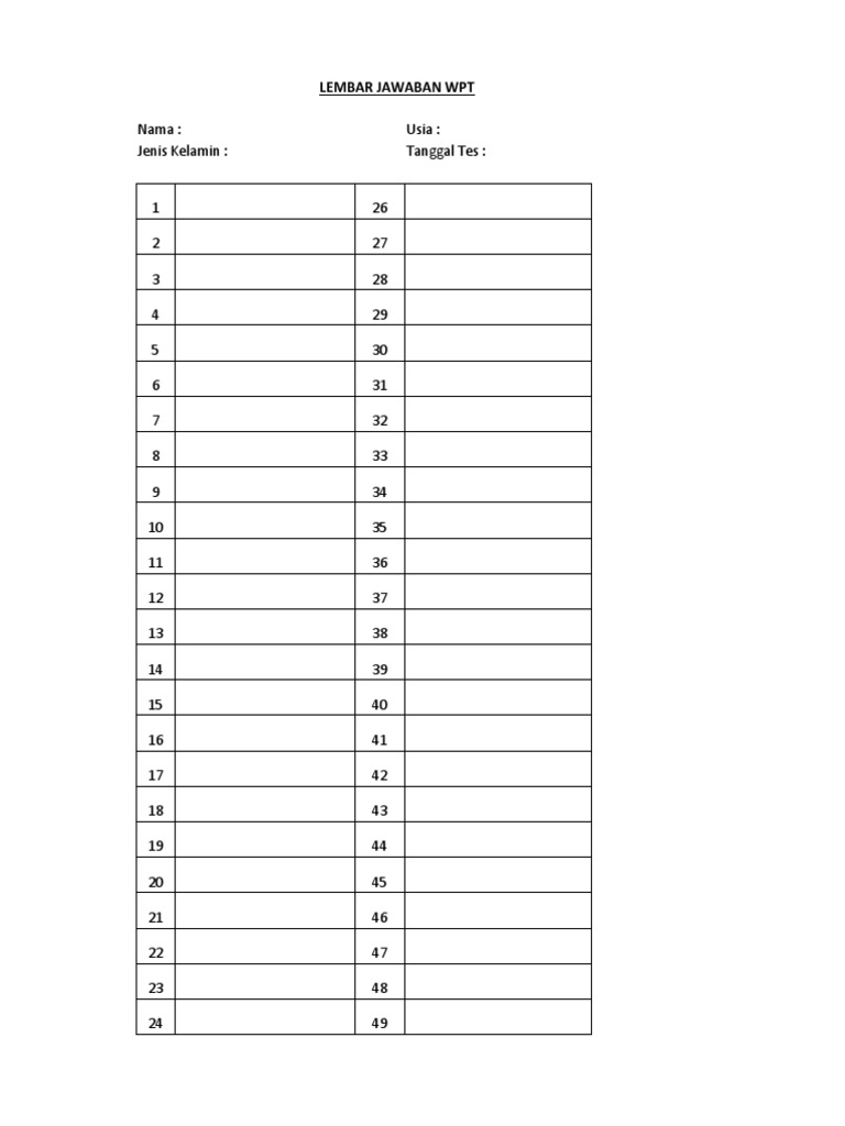 Lembar Jawaban Tes WPT Form B | PDF