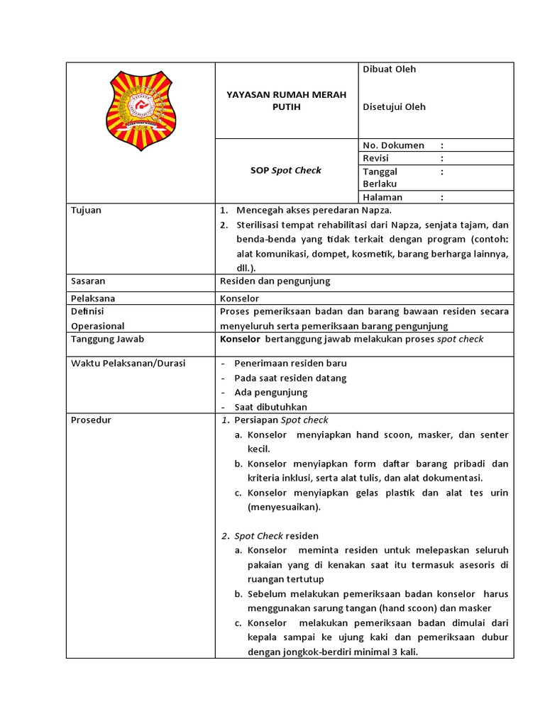 Prosedur SOP Spot Check Napza | PDF