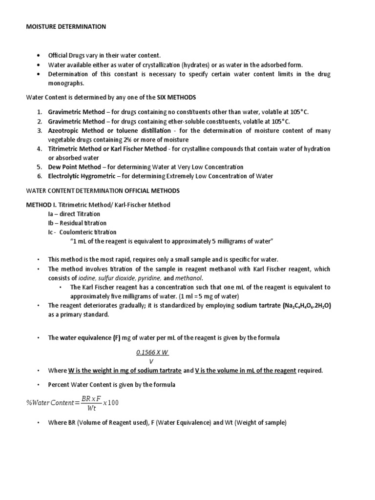 Moisture Determination | PDF | Titration | Chemistry