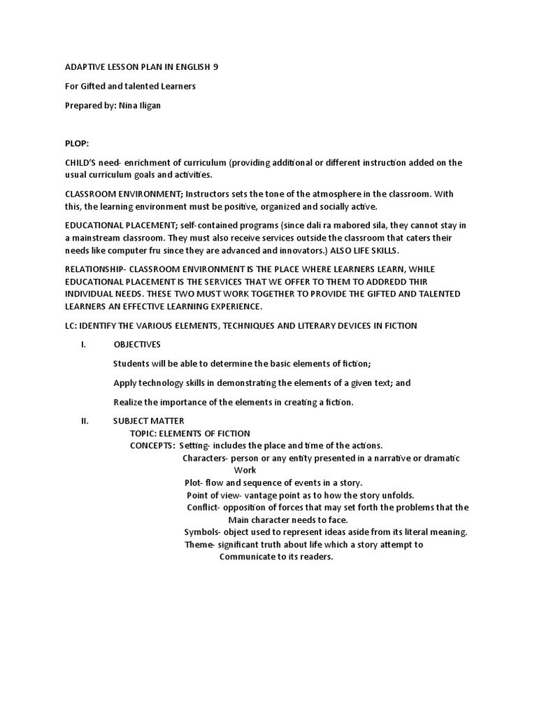 Adaptive Lesson Plan | PDF | Lesson Plan | Classroom
