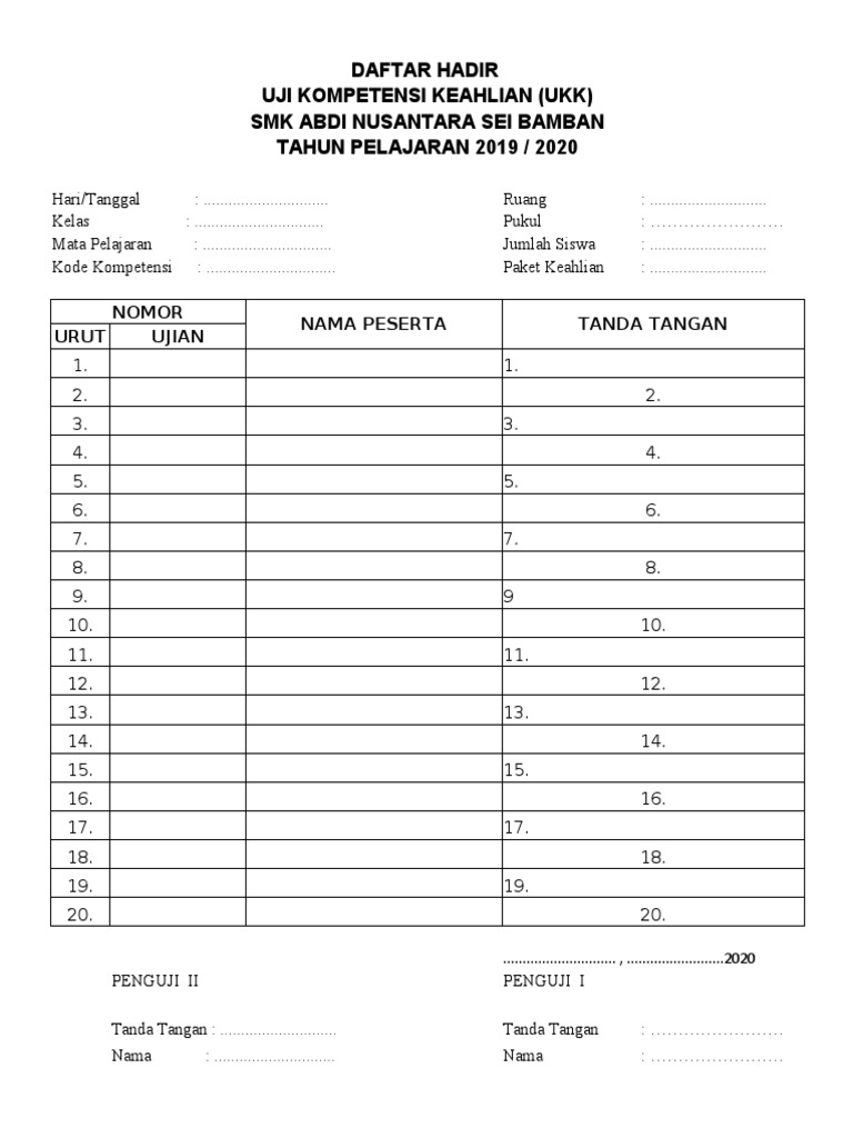 Daftar Hadir Ukk | PDF