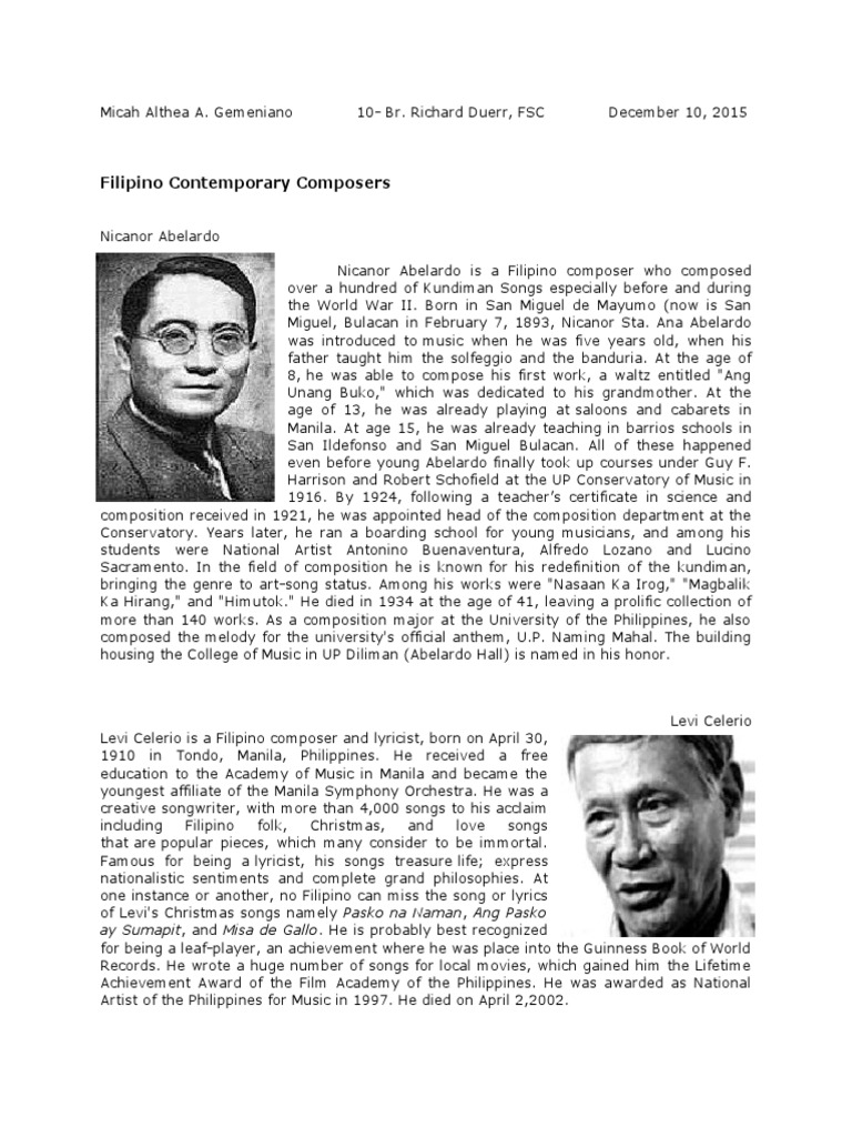 Filipino Composers and Their Biographies | PDF | Performing Arts ...