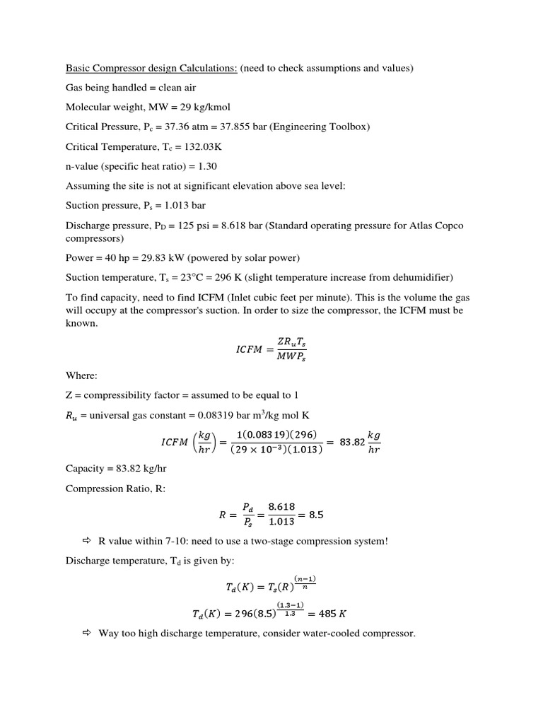 Basic Compressor Design Calculations | PDF | Volume | Gases