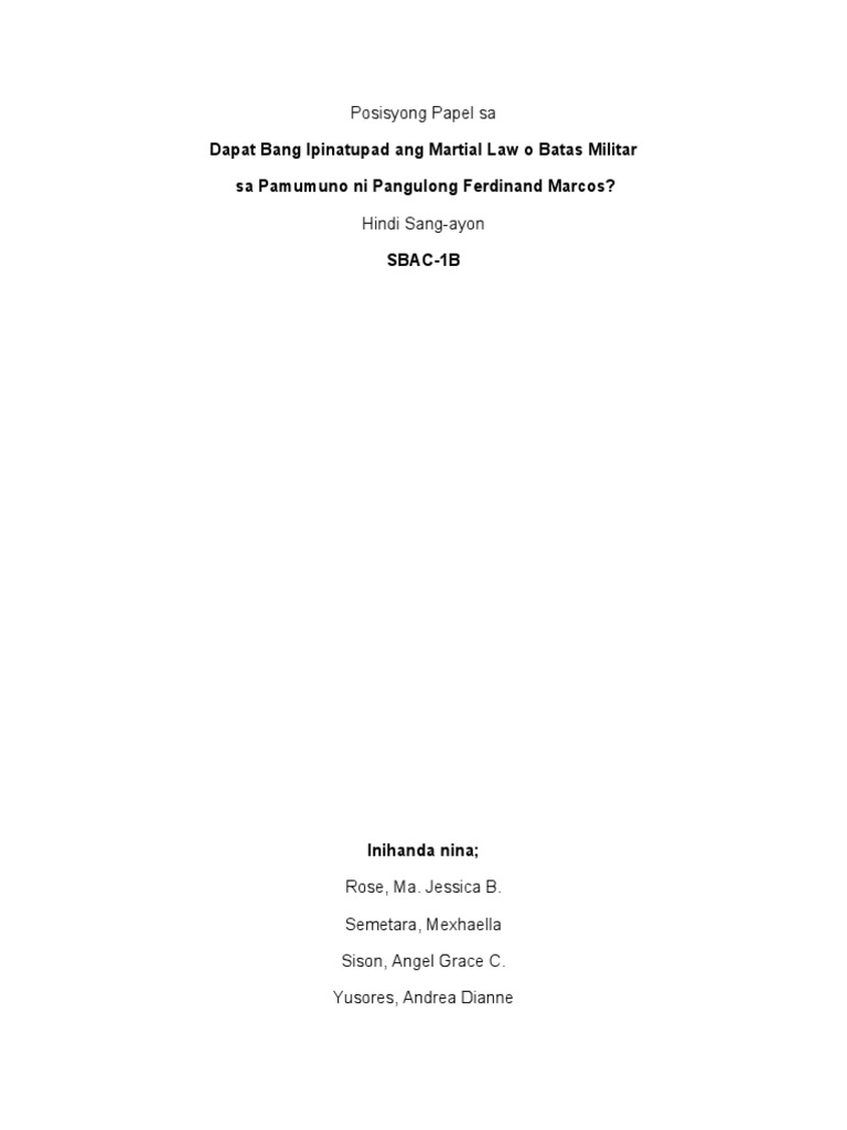 Position Paper Martial Law With Names 1 | PDF