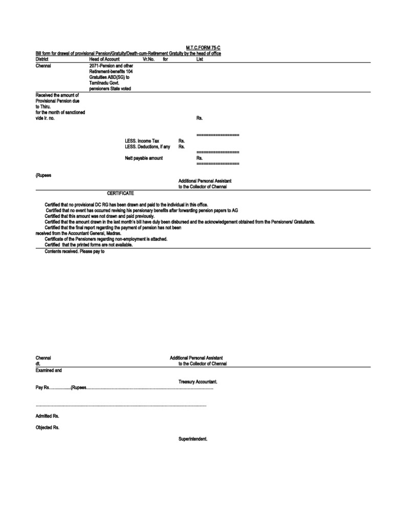 Bill Forms | PDF | Pension | Government Finances