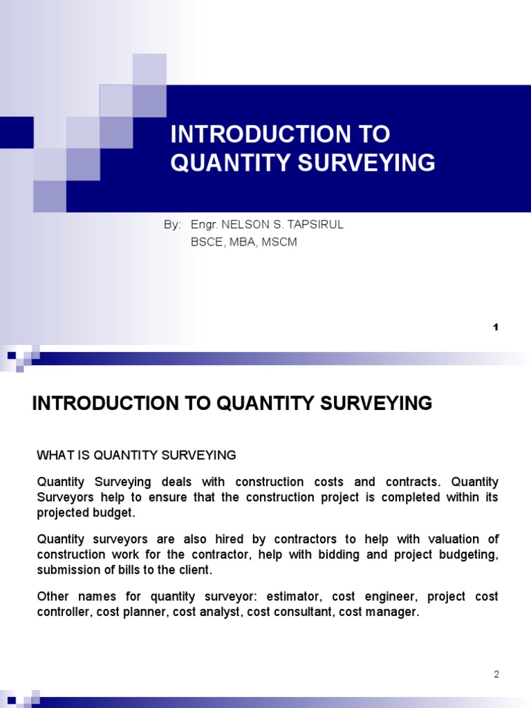 Introduction To Quantity Surveying | PDF | Economies | Economic Sectors