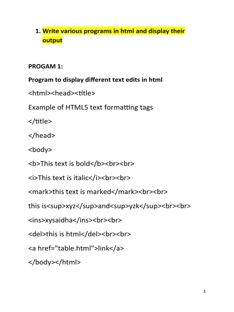 IT Practical Class 11th HSC Board | PDF | Html | Areas Of Computer Science