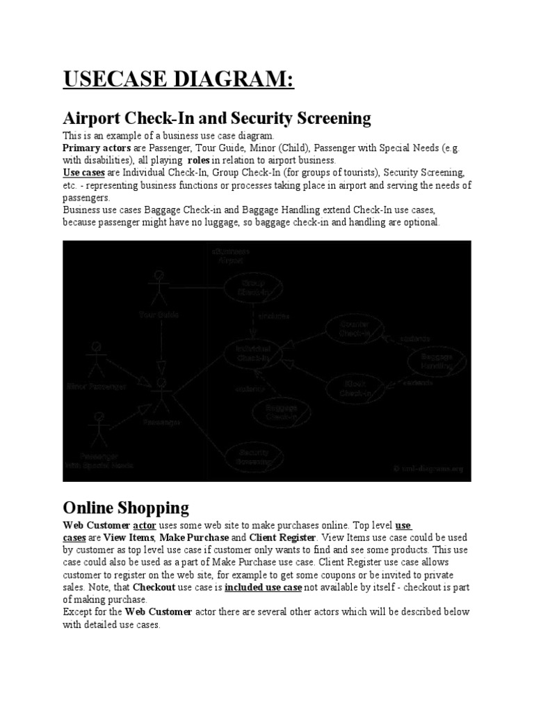 Airport Check-In and Security Screening: A Use Case Diagram Depicting ...
