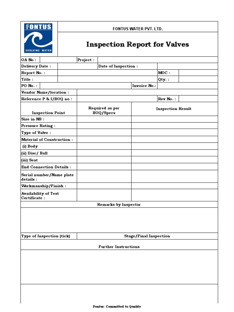 Inspection Report - Valves | PDF
