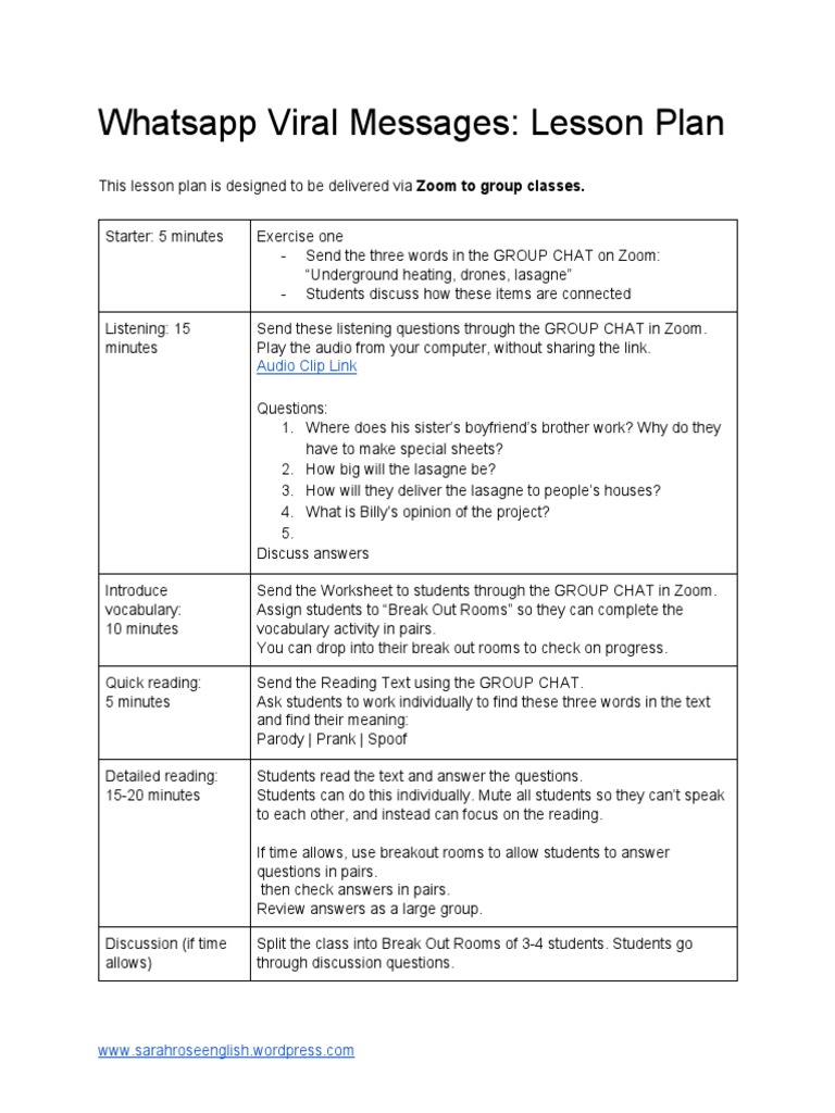 WhatsApp Viral Messages Lesson Plan | PDF | Learning | Cognition