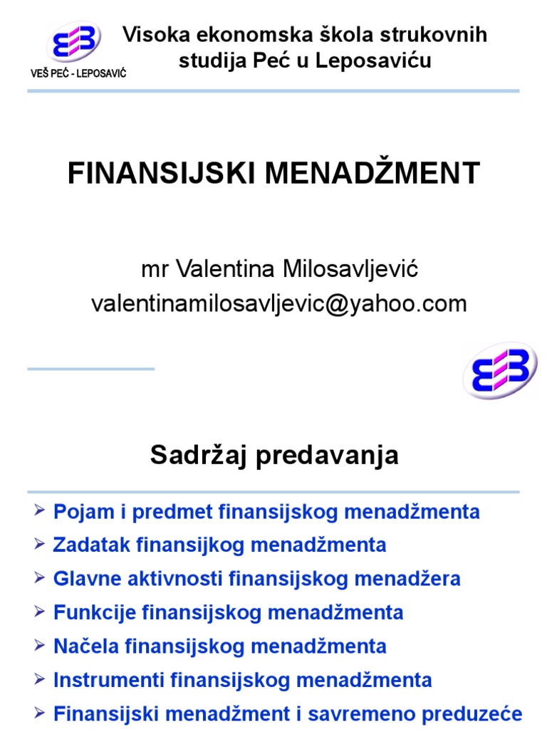 Finansijski Menadzment | PDF