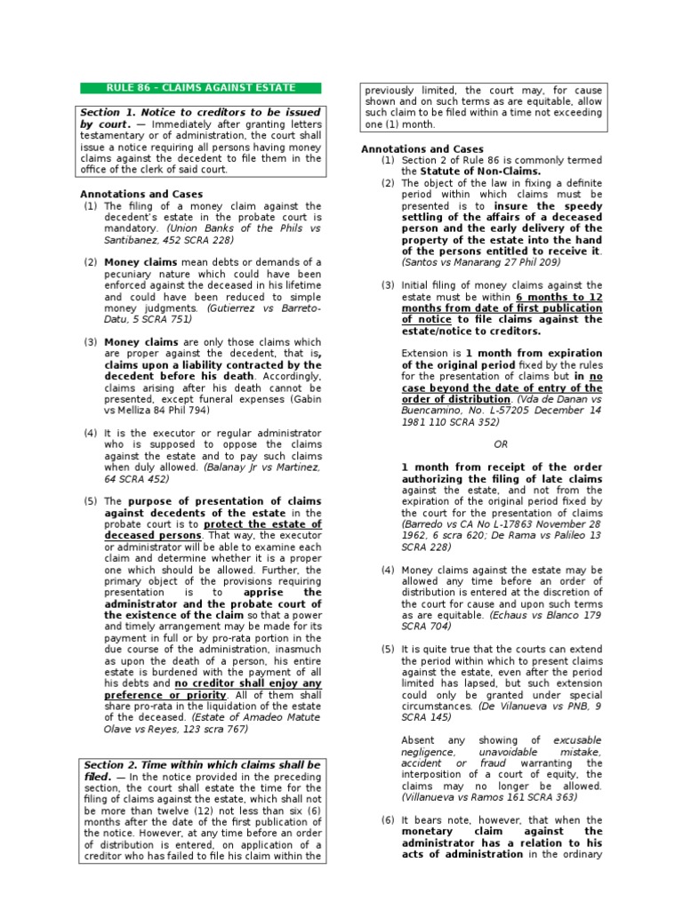 Rule 86 | PDF | Probate | Business Law