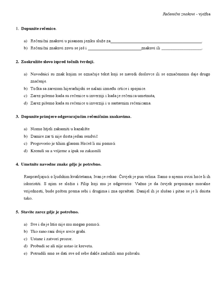 Recenicni Znakovi Vjezba PDF | PDF