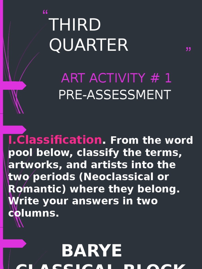 Grade 9 Arts: 3rd Quarter Pre-Assessment | PDF | Classics