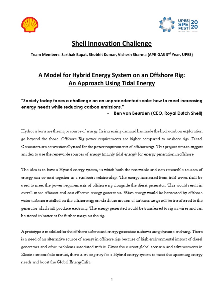 Shell Innovation Challenge | PDF | Energy Development | Electric Generator
